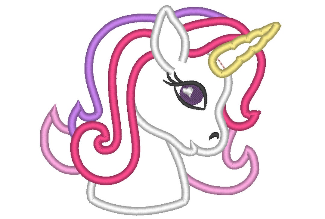 Unicorn Head Pretty Face- Machine Embroidery Designs Applique Rainbow ...