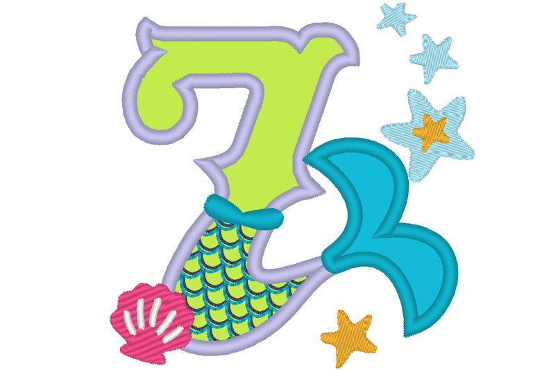 Mermaid Tail Birthday Number, Mermaid Number SEVEN 7 Applique, Mermaid ...