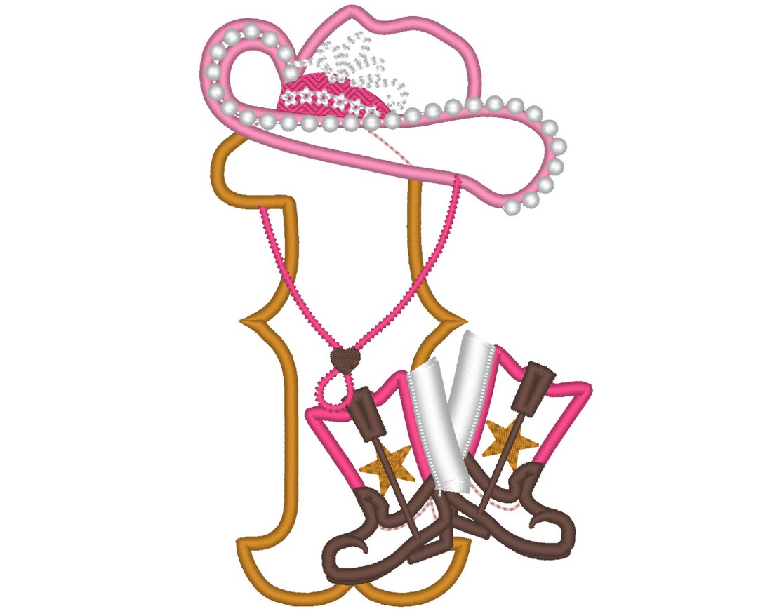 Girly Cowboy Birthday Number ONE Only One Number 1 - Machine Embroidery ...