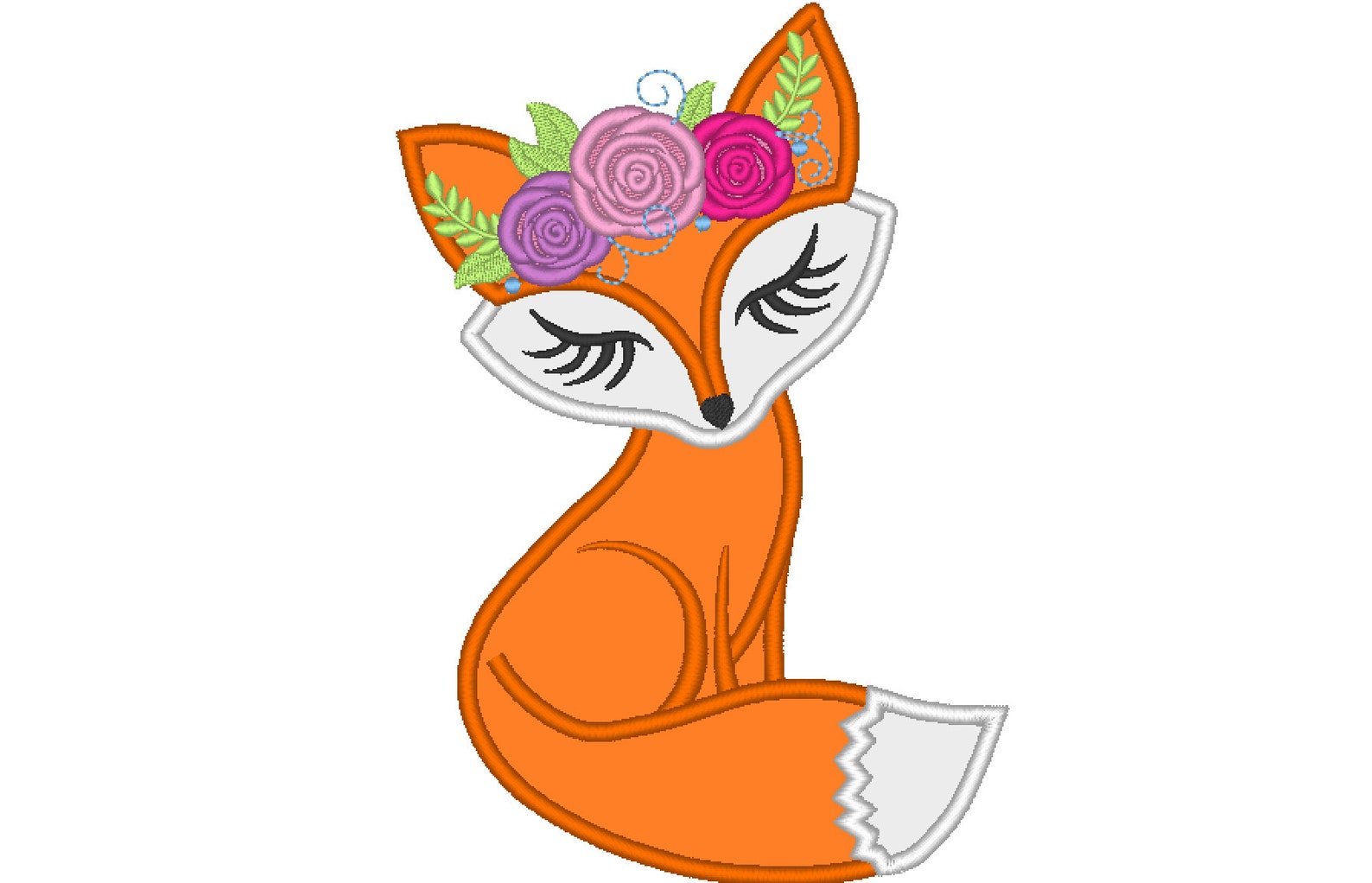 Pretty Eyes Fox Face With Shabby Chick Roses Crown Applique Machine ...