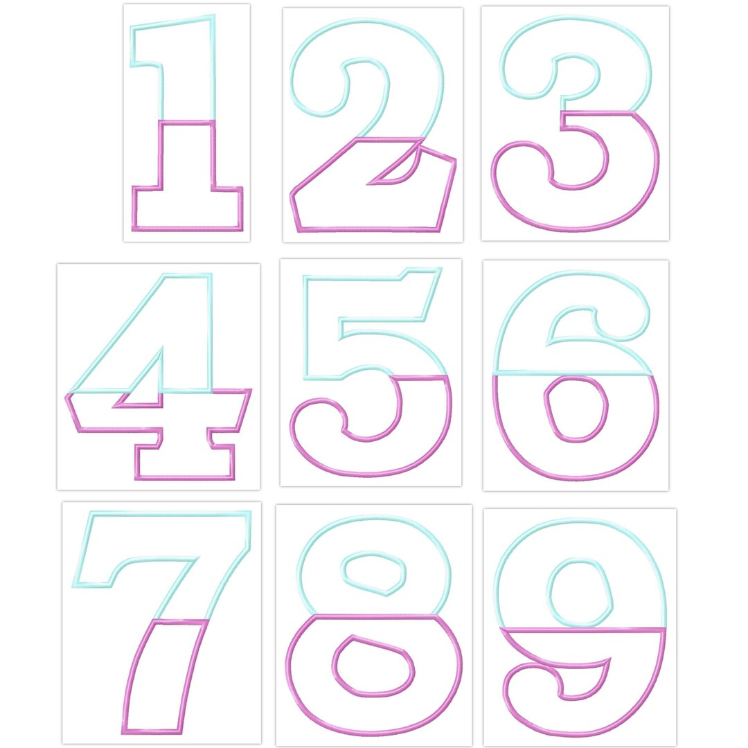Wide Satin Stitch Numbers, Split Numbers, Two Colors Applique Birthday ...