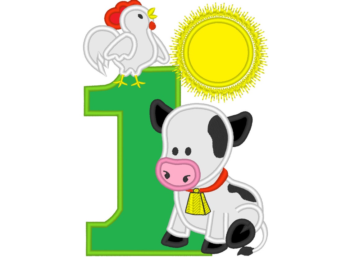 Farm Birthday Number One 1 With Cow and Rooster Cute Farm - Etsy