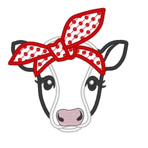 Cow Face, Cow Head, Cow With Bandanna Polka Dot Farm, Cow Applique ...