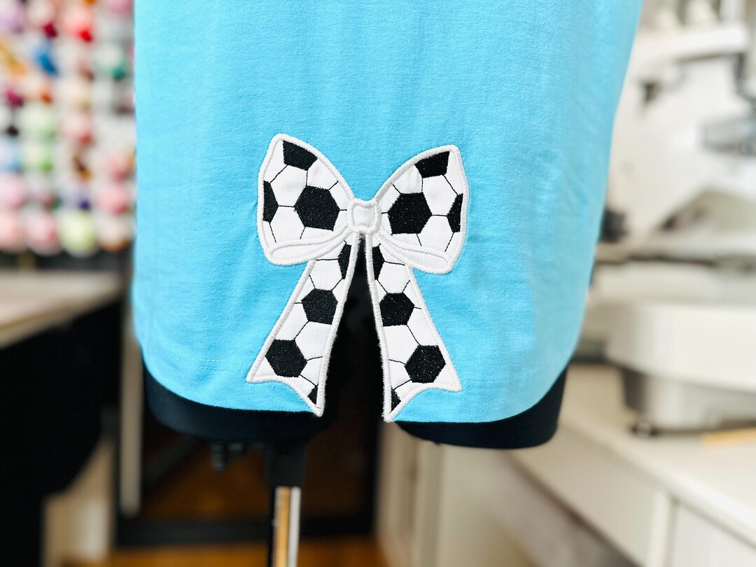 Soccer Ball Side Seam Bow Applique Machine Embroidery Designs Ribbon ...