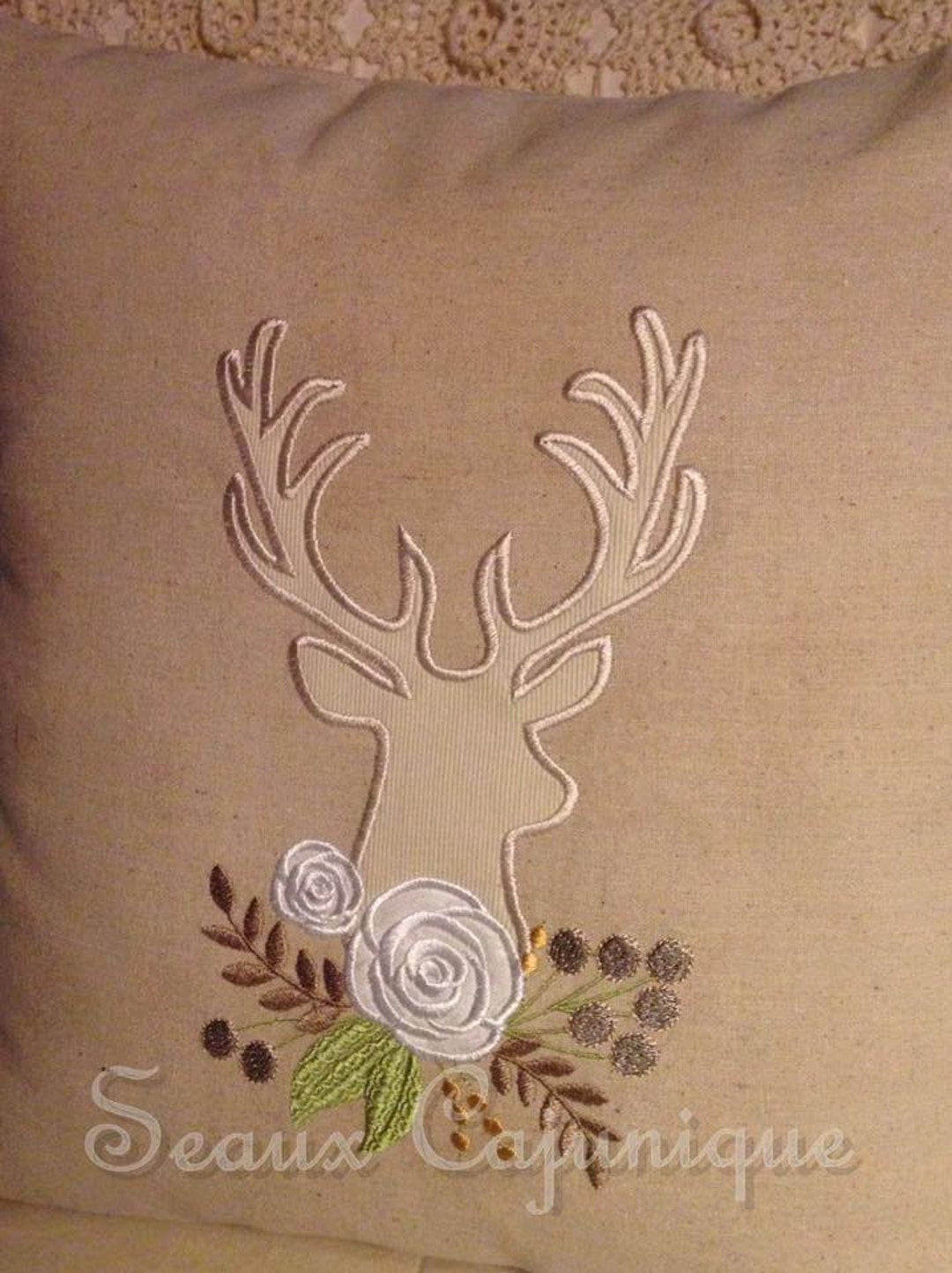 Buck Deer Flowers Bouqet Shabby Shick Silhouette - Machine Embroidery ...