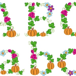 Pumpkin Floral Font Thanksgiving Alphabet Uppercase Lowercase Letters ...
