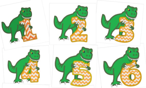 T-rex dinosaur Birthday numbers set 1 6 machine embroidery | Etsy