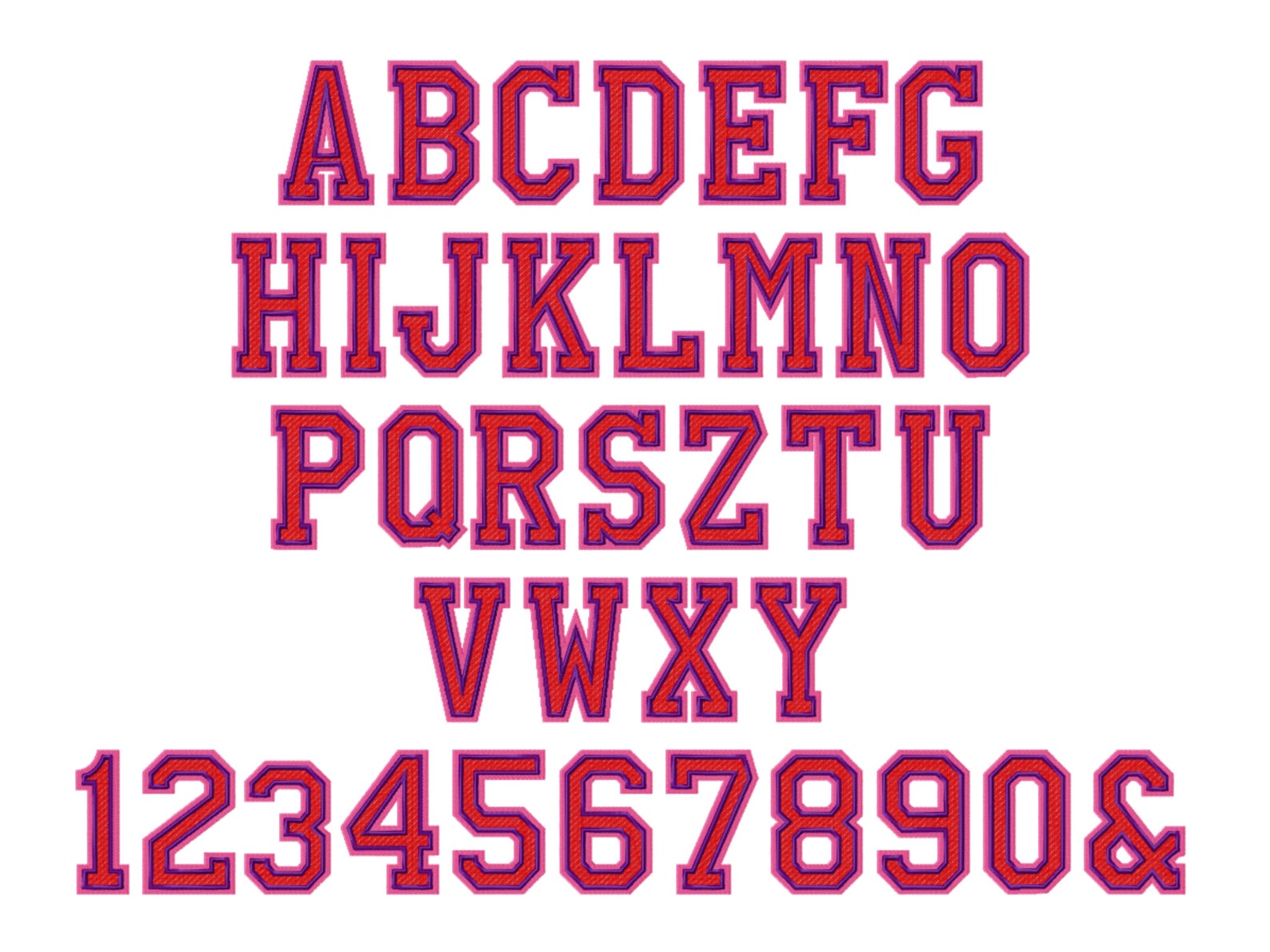 Big 2 Outlines 3 Colors Fill Stitch Athletic Varsity Collegiate Block ...