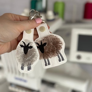 Fringed Goat Key Fob Snap Tab SET of 2 Fluffy Goat Keychain in the Hoop ...