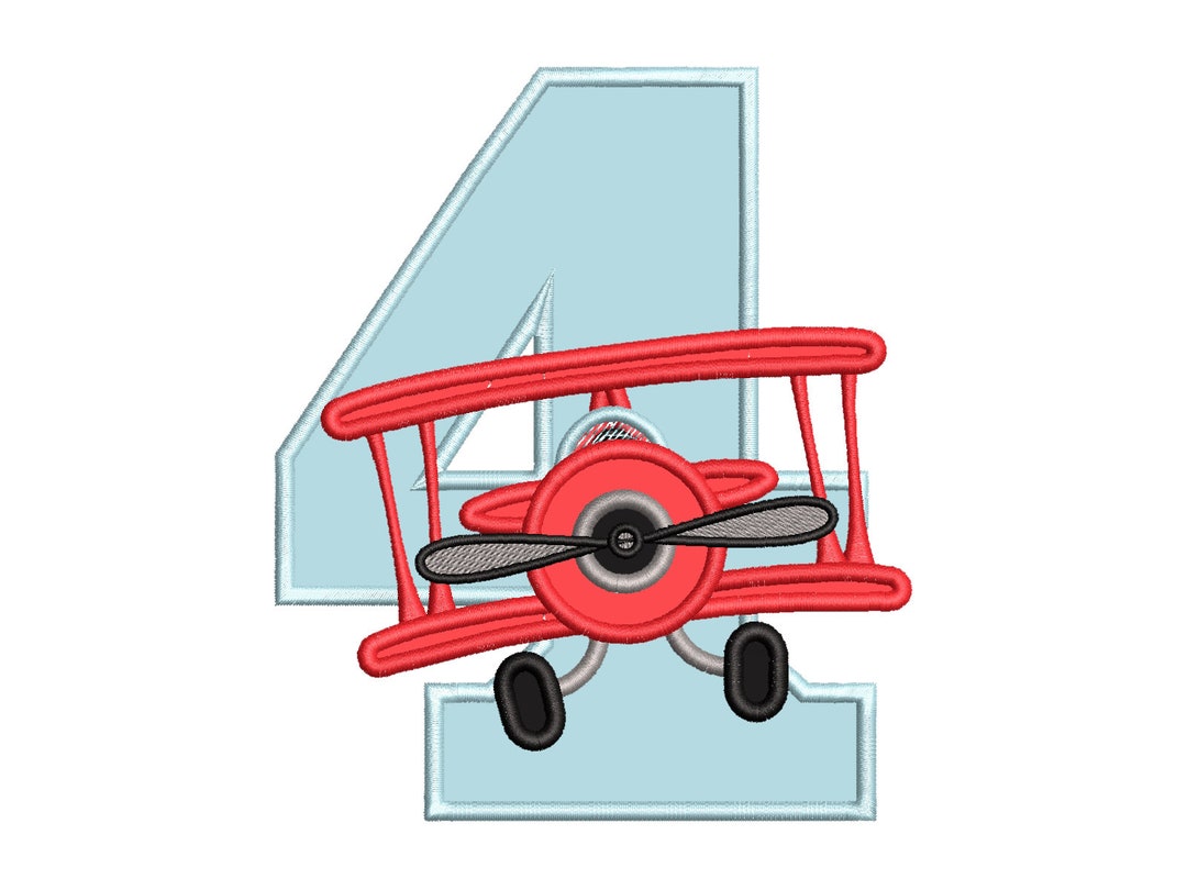 Airplane Birthday Number FOUR 4 Applique Machine Embroidery Designs ...