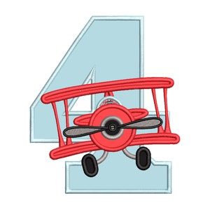 Airplane Birthday Number FOUR 4 Applique Machine Embroidery Designs ...