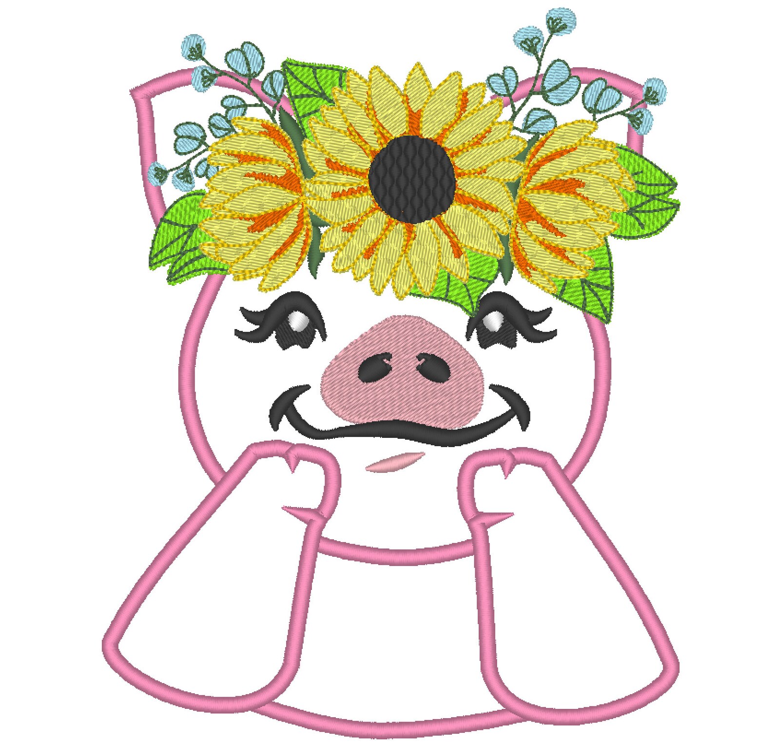 Sunflower Piggy Girl, Ms Pig Piggie With Fall Autumn Sunflower Floral ...