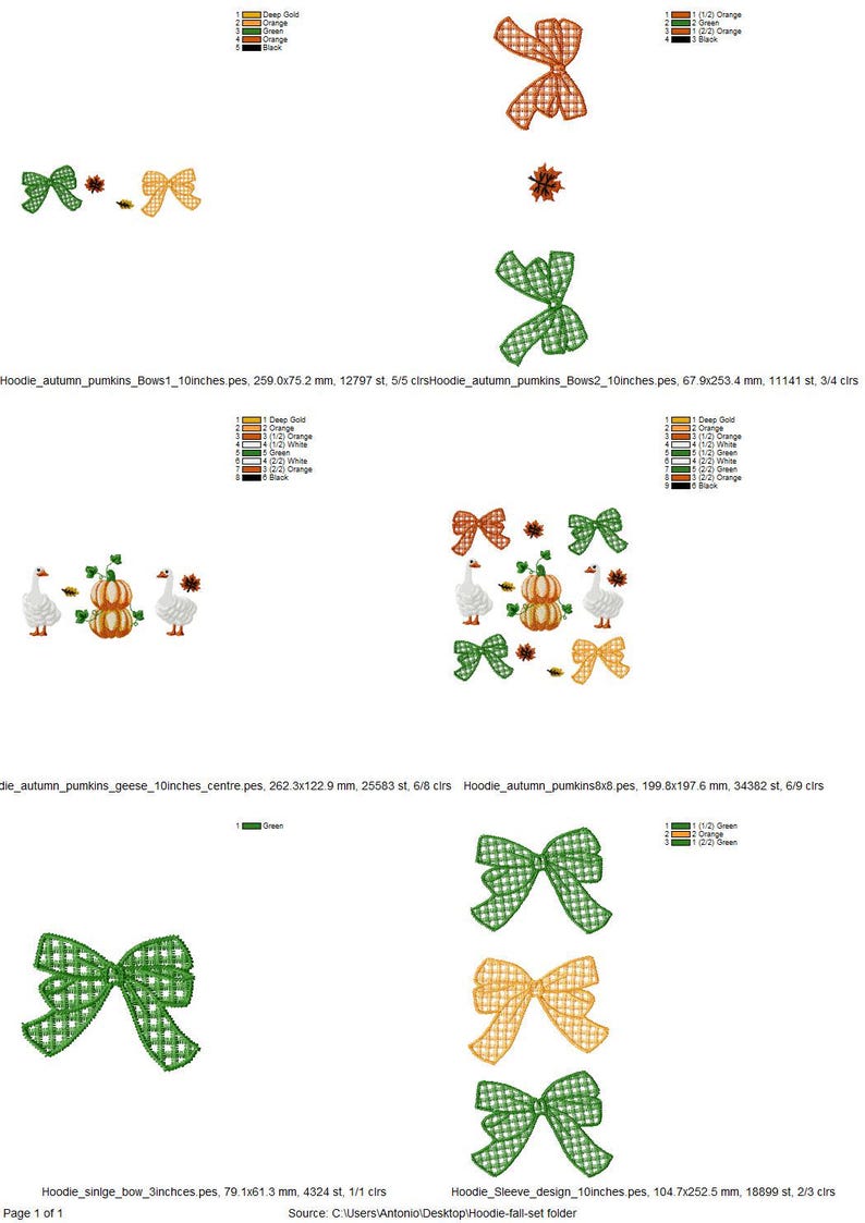 Thanksgiving Fall Pumpkin Goose SET of 5 Designs Bows in a Row Bow ...