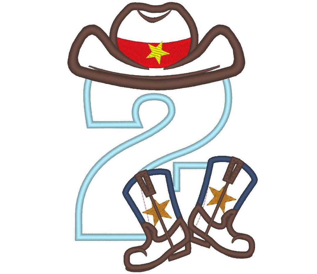 Cowboy Birthday Number TWO 2 Kicking Boots Number 2 Machine Embroidery ...