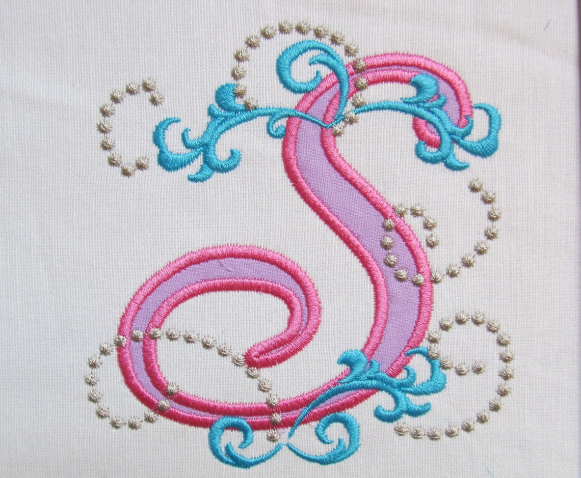 Monogram Applique Curly Cursive Cripted Font Machine - Etsy