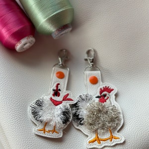 Fringed Chicken Key Fob Snap Tab SET of 2 Chicken Keychain in the Hoop ...