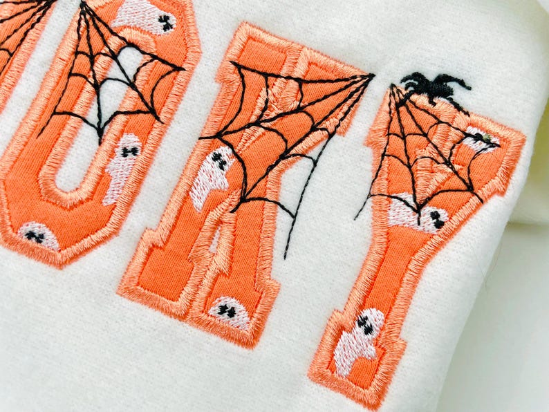 Halloween Spiderweb Ghost FONT Applique Set of 2 Varsity Collegiate ...