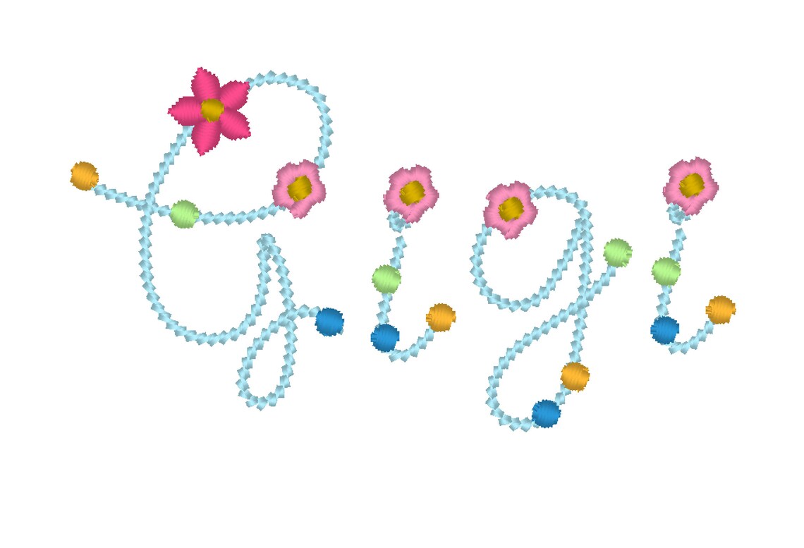 Floral Pearl Font Gigi Handwriting Type Alphabet, Line Outline Stitch ...