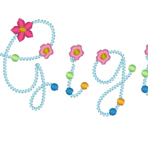 Floral Pearl Font Gigi Handwriting Type Alphabet, Line Outline Stitch ...