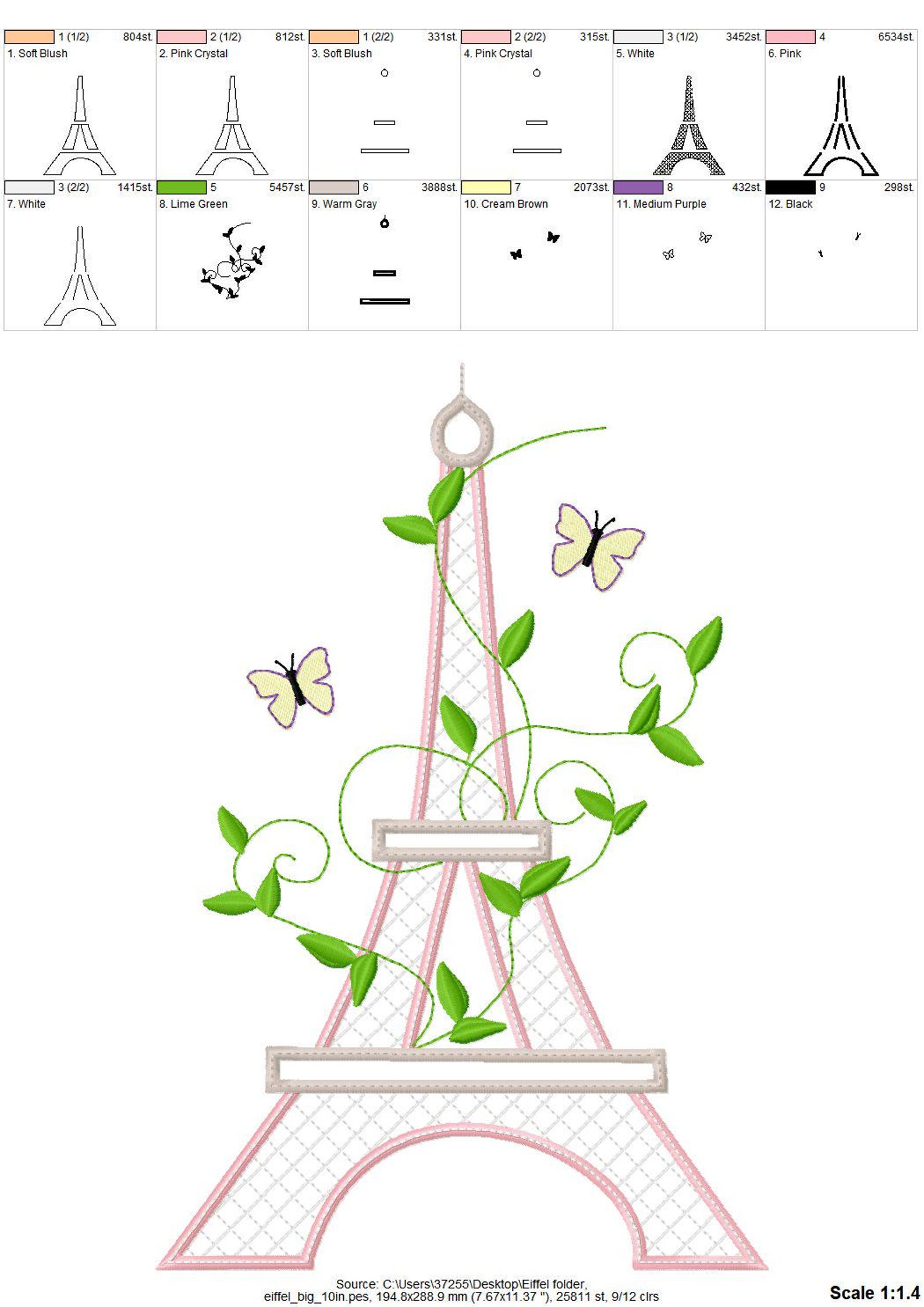 Romantic Eiffel Tower - Paris - Machine Embroidery Applique Designs ...