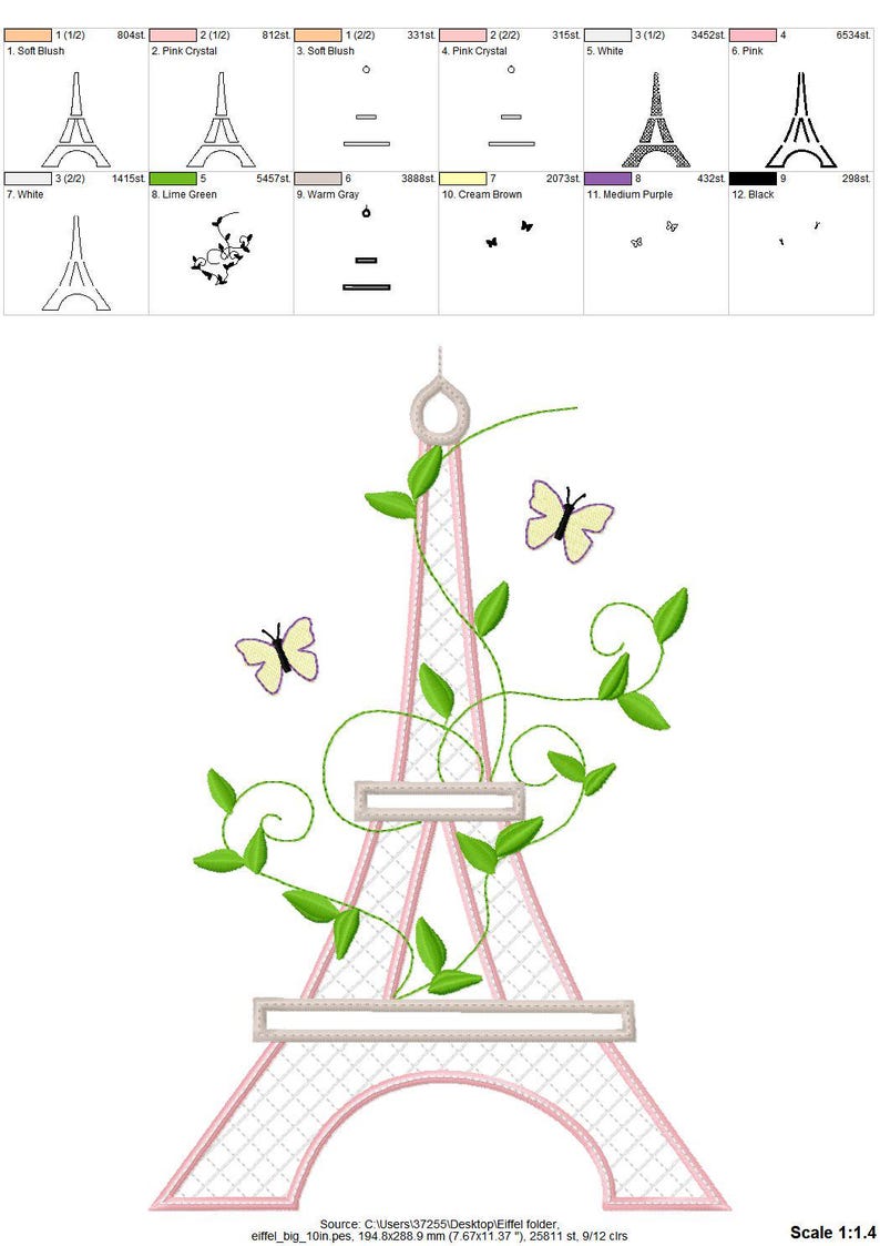 Romantic Eiffel Tower - Paris - Machine Embroidery Applique Designs ...