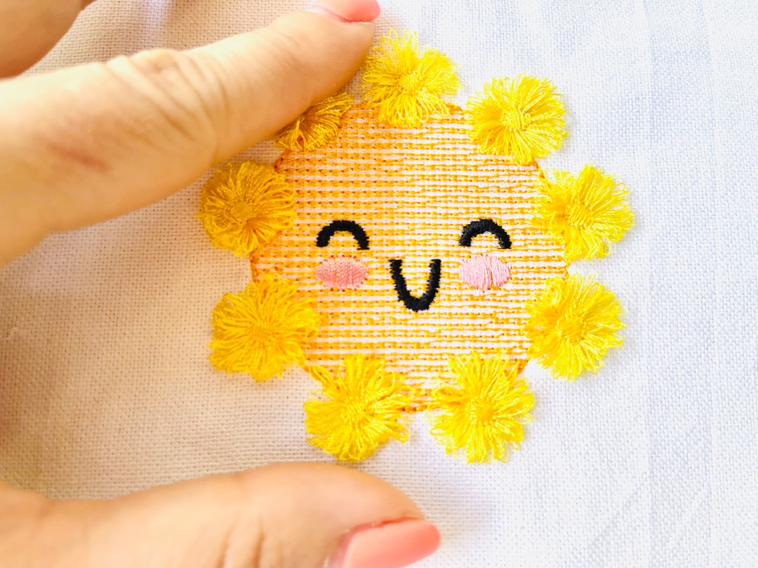 Cute Little Smiling Sunshine Fringed Sun Pom Poms Machine Embroidery ...