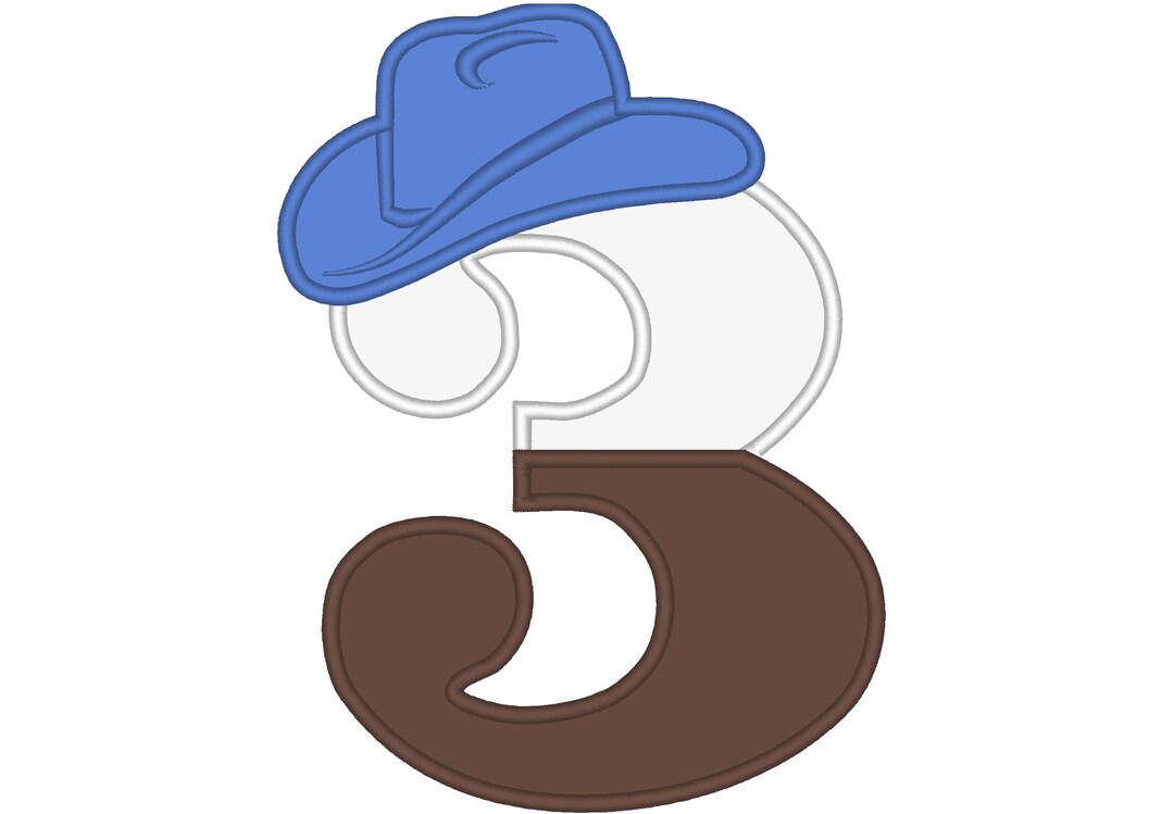 Little Cowboy 3 Number THREE Embroidery Birthday Number Applique Cowboy ...