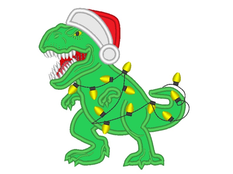 T-rex Christmas Dinosaur Santa Hat and Lights Christmas Tree Machine ...