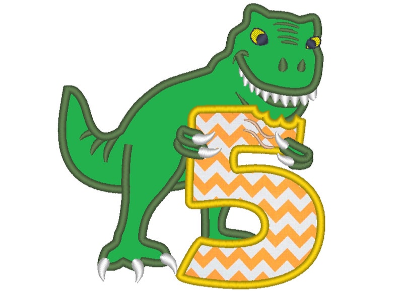 T-rex Dinosaur Birthday Number FIVE 5 Machine Embroidery | Etsy