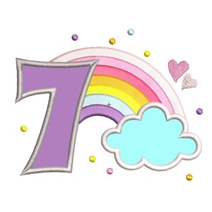 Cute Rainbow Birthday Number 7 SEVEN Machine Embroidery Applique ...