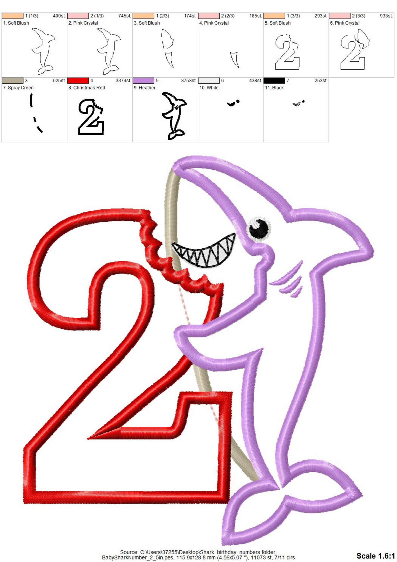 Baby Shark Birthday Number 2 TWO Bitten Number Kids Boy - Etsy