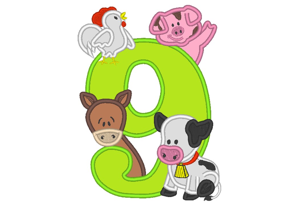 Farm Birthday Number NINE 9 With Cow, Pig, Horse and Rooster Cute Farm ...