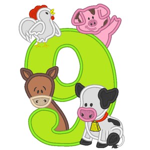 Farm Birthday Number NINE 9 With Cow, Pig, Horse and Rooster Cute Farm ...