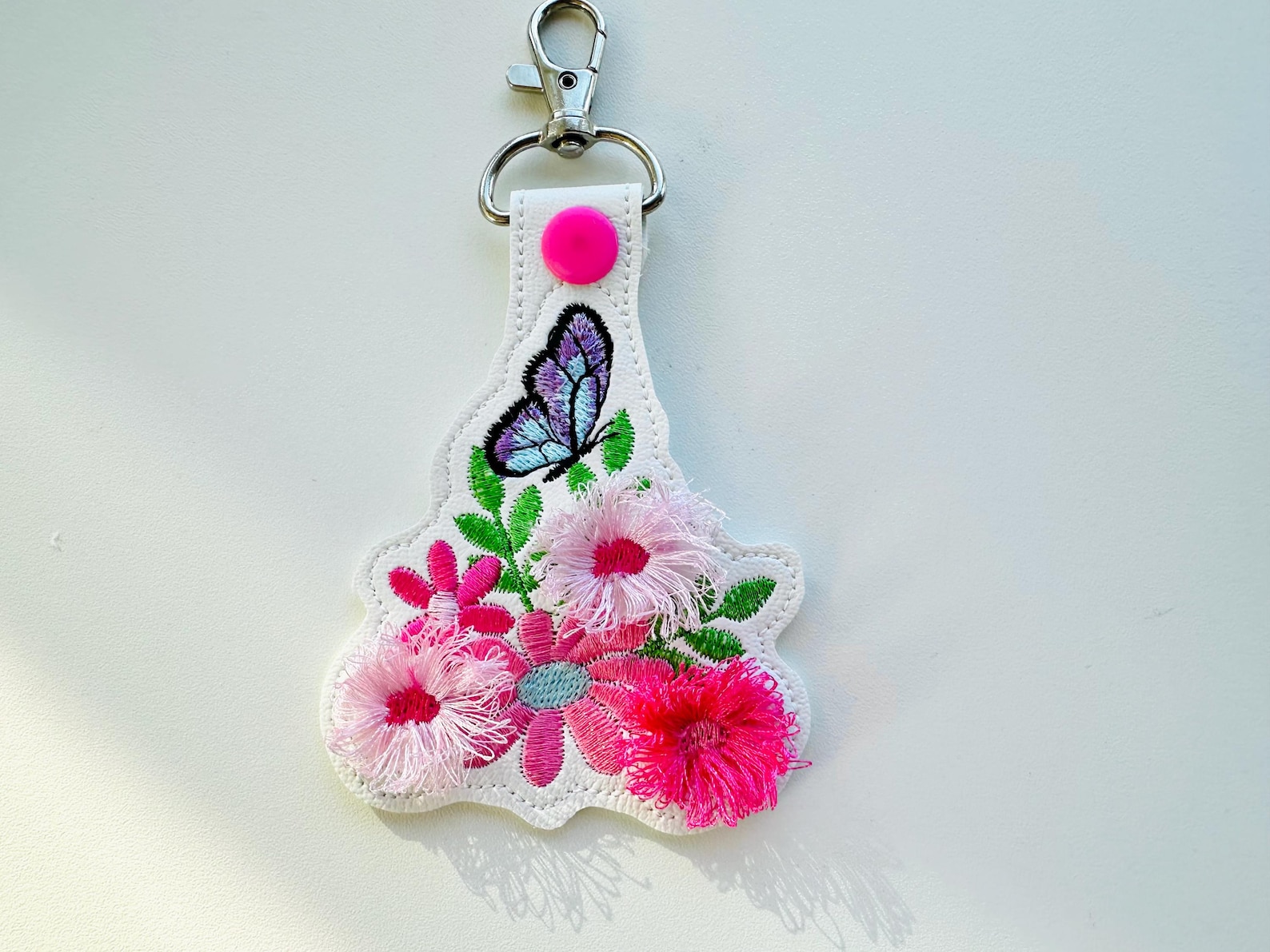 Floral Flower Garden and Butterfly Eyelet and Key Fob Snap Tab Fringed ...