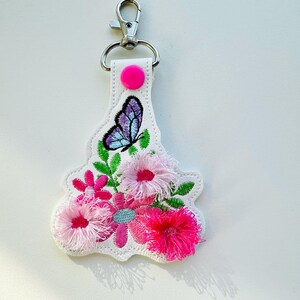 Floral Flower Garden and Butterfly Eyelet and Key Fob Snap Tab Fringed ...