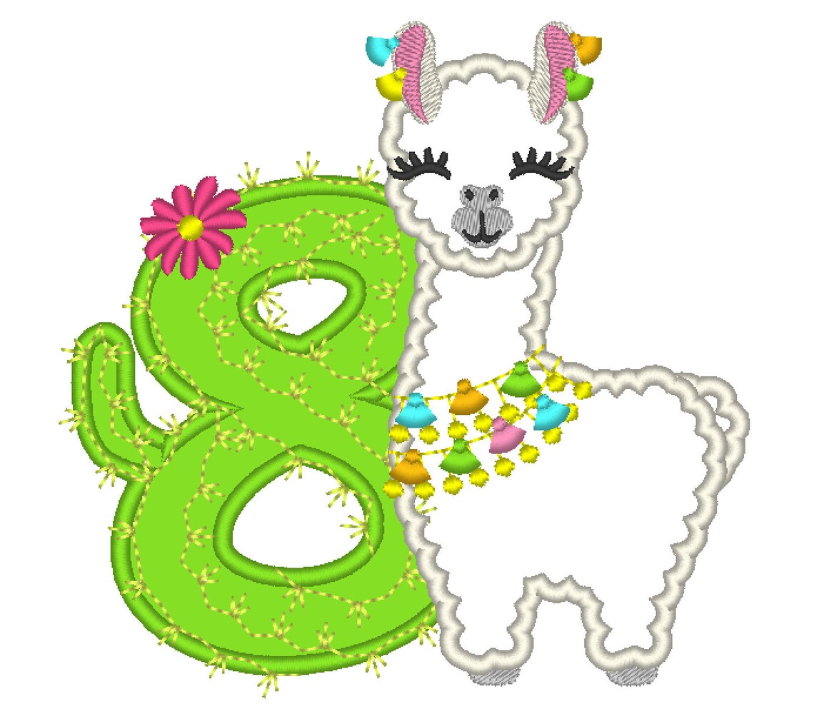 Number 8 Eighth Birthday Llama Alpaca With Cactus Number EIGHT - Etsy