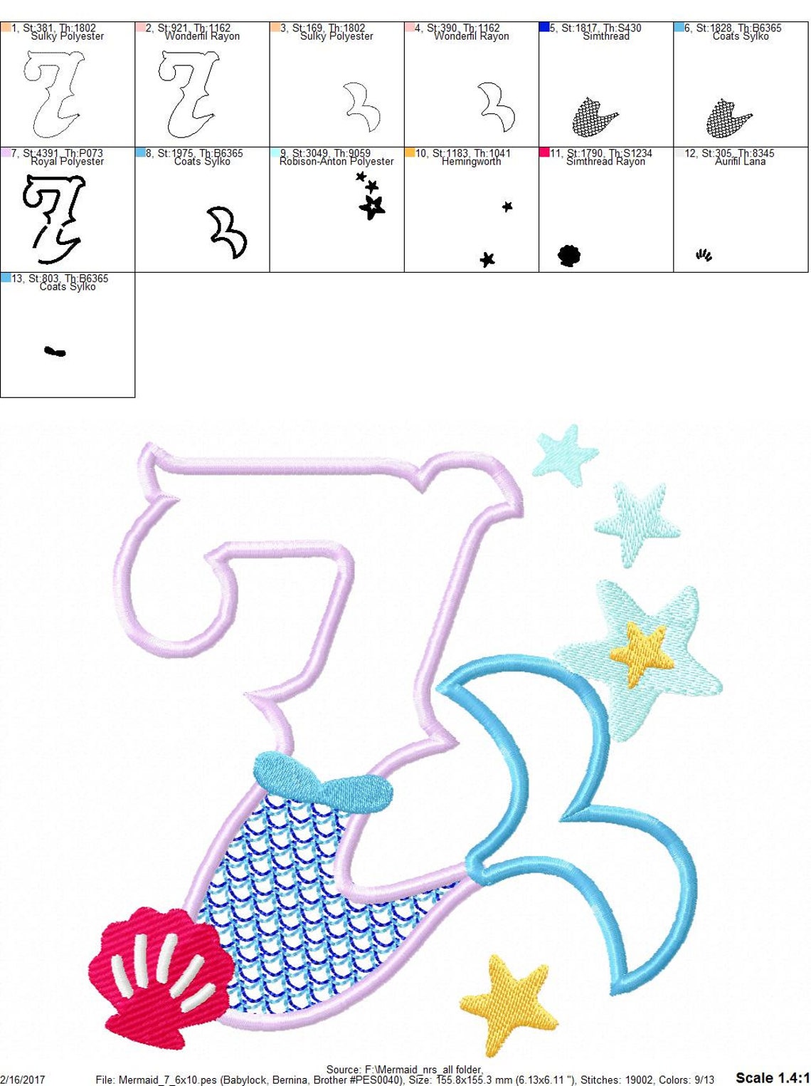 Mermaid Tail Birthday Number Mermaid Number SEVEN 7 Applique - Etsy