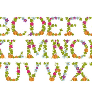 Pumpkin Floral Font Thanksgiving Alphabet Uppercase Lowercase Letters ...