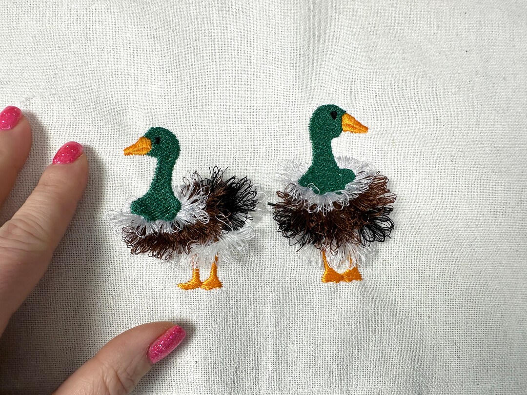 Fringed Fluffy Duck Farm Bird Animal SET of 2 Types Machine Embroidery ...