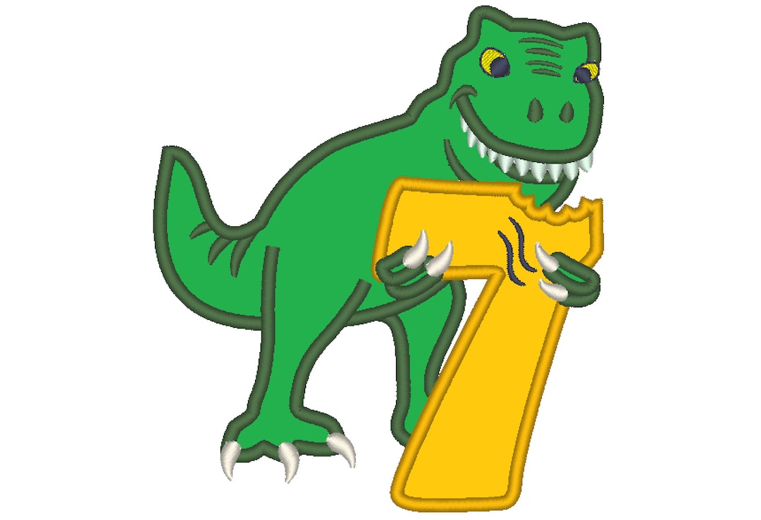 T-rex Dinosaur Birthday Number Seven 7 Machine Embroidery Birtday ...
