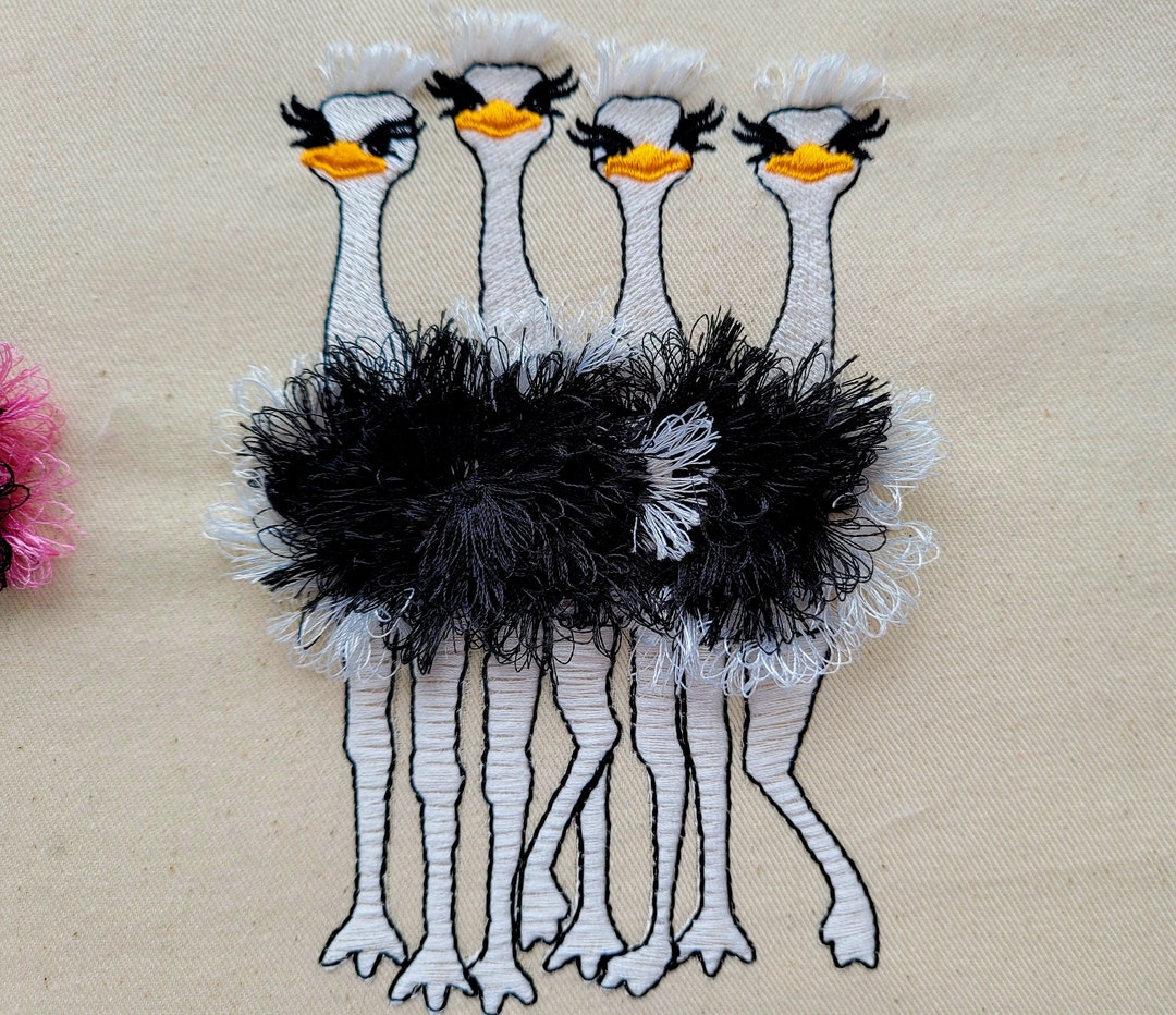 Fringed Fluffy Group Of Ostriches Flock Of Ostriches Machine Embroidery