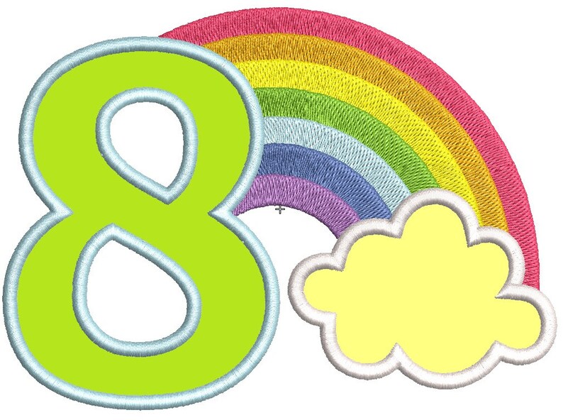 Rainbow in Cloud Birthday Number 8 EIGHT Machine Embroidery - Etsy