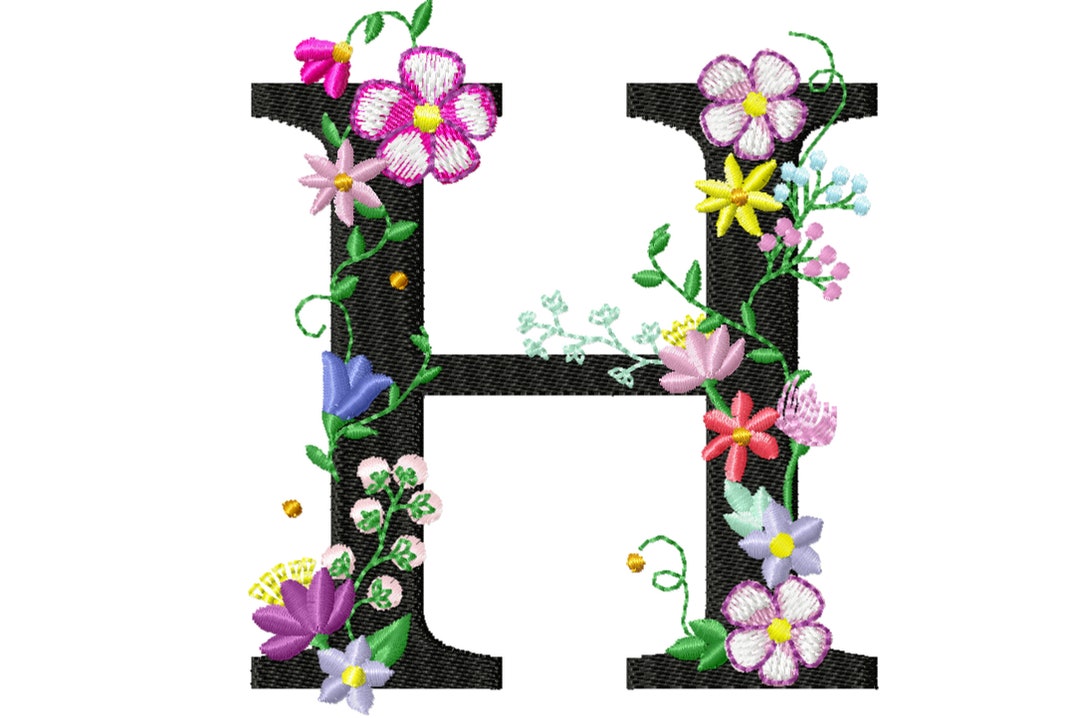 Floral Letter H Garden Flag Monogram Lace Swirl Flowers Block Font and ...