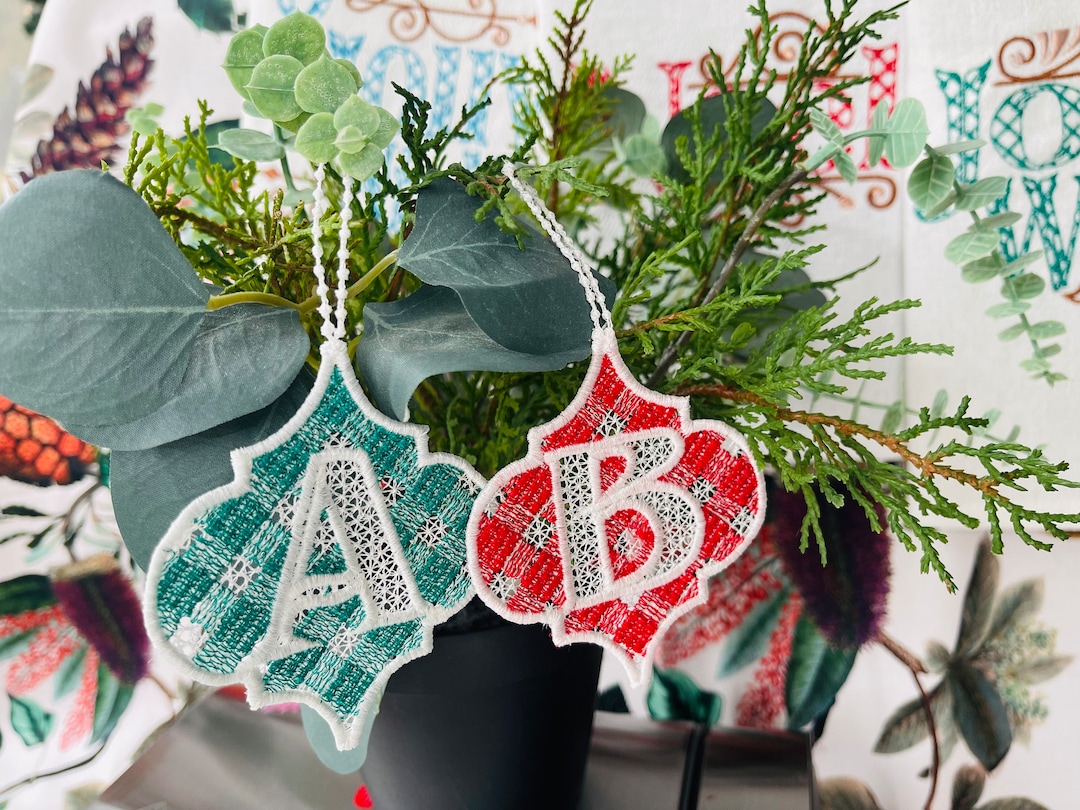 Gingham Christmas Tree Ornament Alphabet Monogram With String Ribbon ...