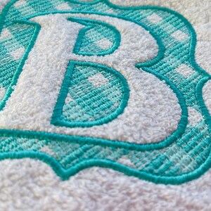 Embossed Terry Towel Monogram Letters A-Z and Gingham Buffalo Plaid ...