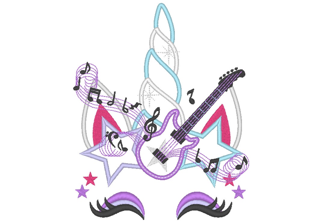 Rock Music Crown Unicorn With Guitar and Notes Crown Applique Machine ...