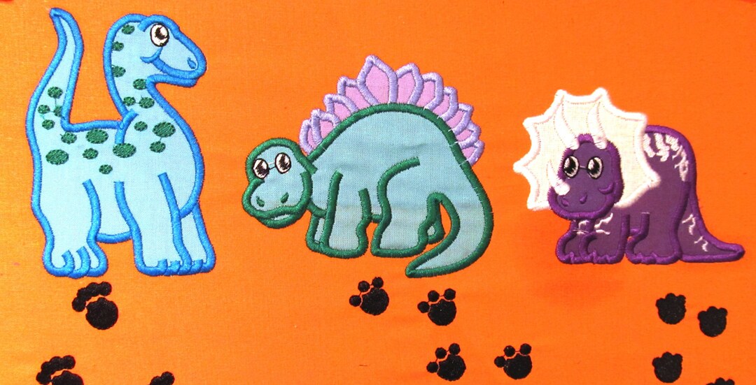 Single Dinosaurs 3 Types - Applique Machine Embroidery Designs, Baby ...