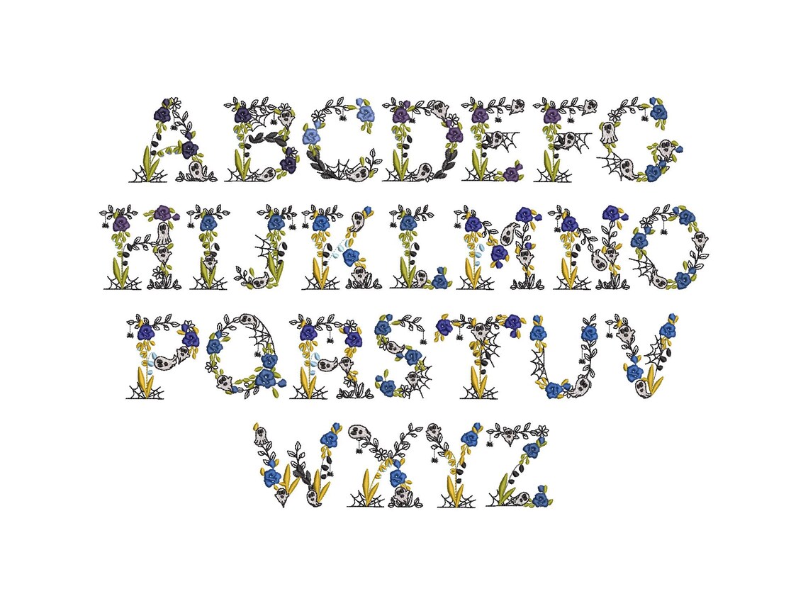Halloween Spooky Floral Font Ghost Spider Web Boo Alphabet Cobweb Scary ...