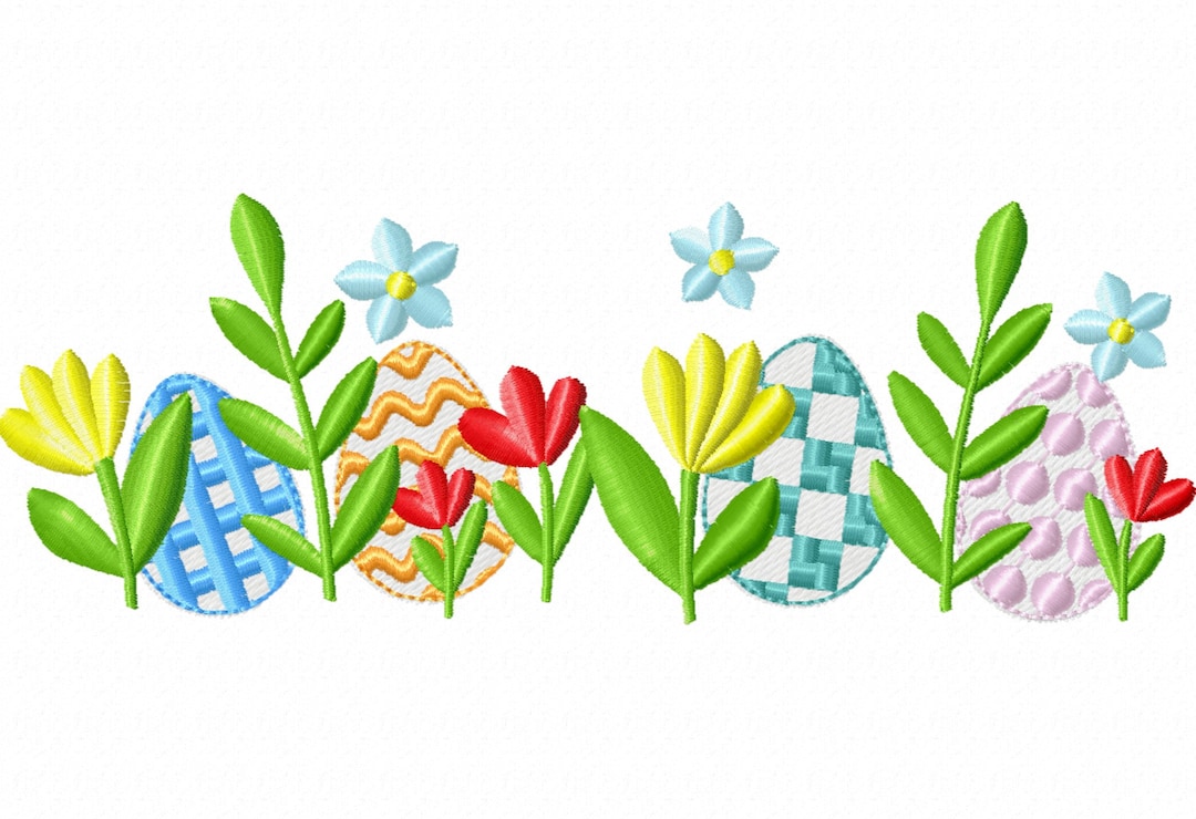 Floral Border Row Hidden Eggs Designs Easter Machine Embroidery Designs ...