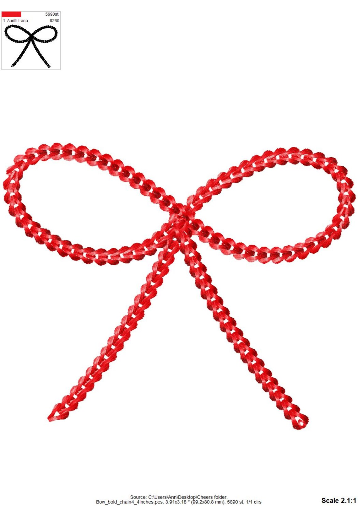 Hand Chain Stitch Effect Bow Set 4 Types Ribbon Bows Machine Embroidery ...